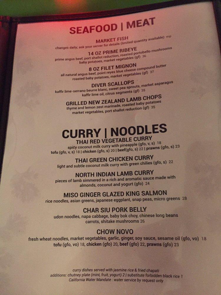 Menu at Novo pub & bar, San Luis Obispo