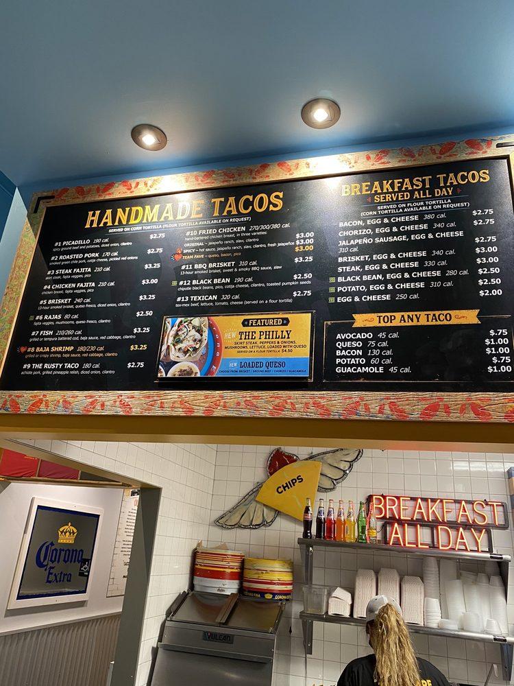 Menu at Rusty Taco restaurant, Scottsdale