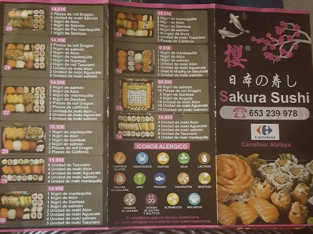 Menu at Sakura Sushi restaurant, Gandia, Avinguda de Blasco Ibáñez