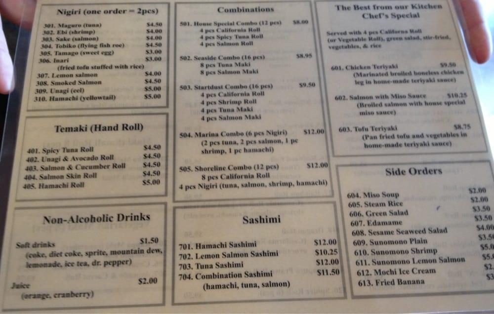 Menu at Sushi Tao restaurant, Arcata