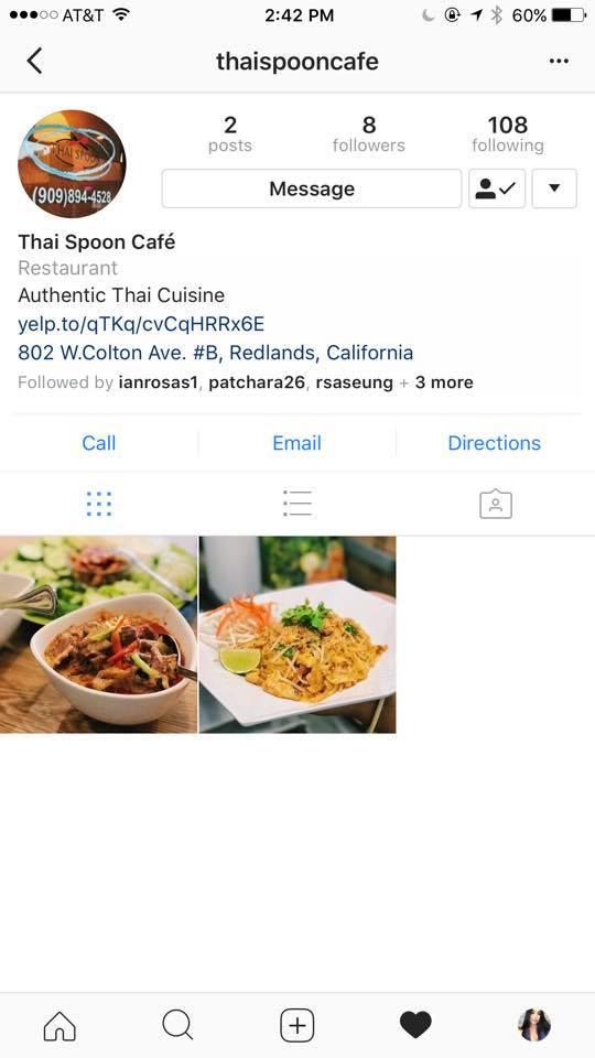 Menu at Thai Spoon Cafe, Redlands