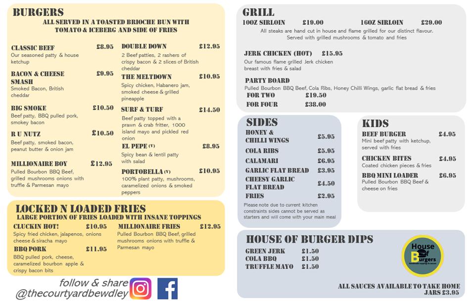 Menu at The Courtyard pub & bar, Bewdley