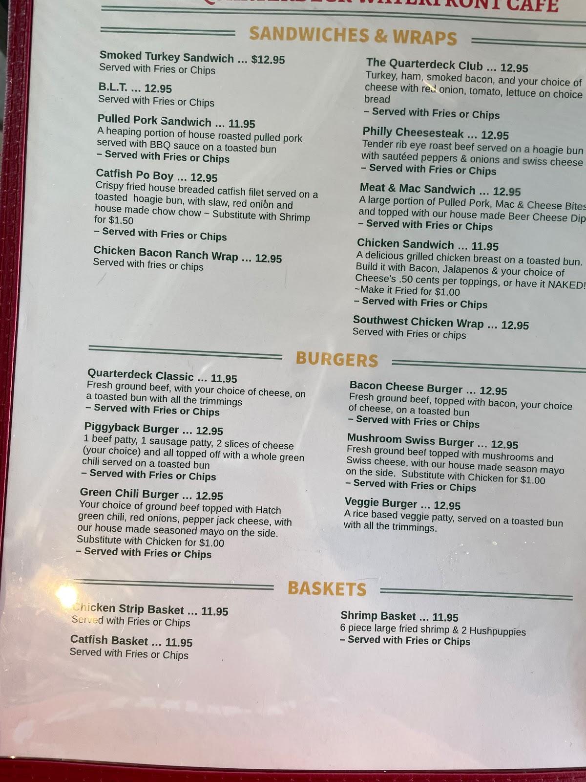 Menu at The Quarterdeck Waterfront Cafe, Bernice