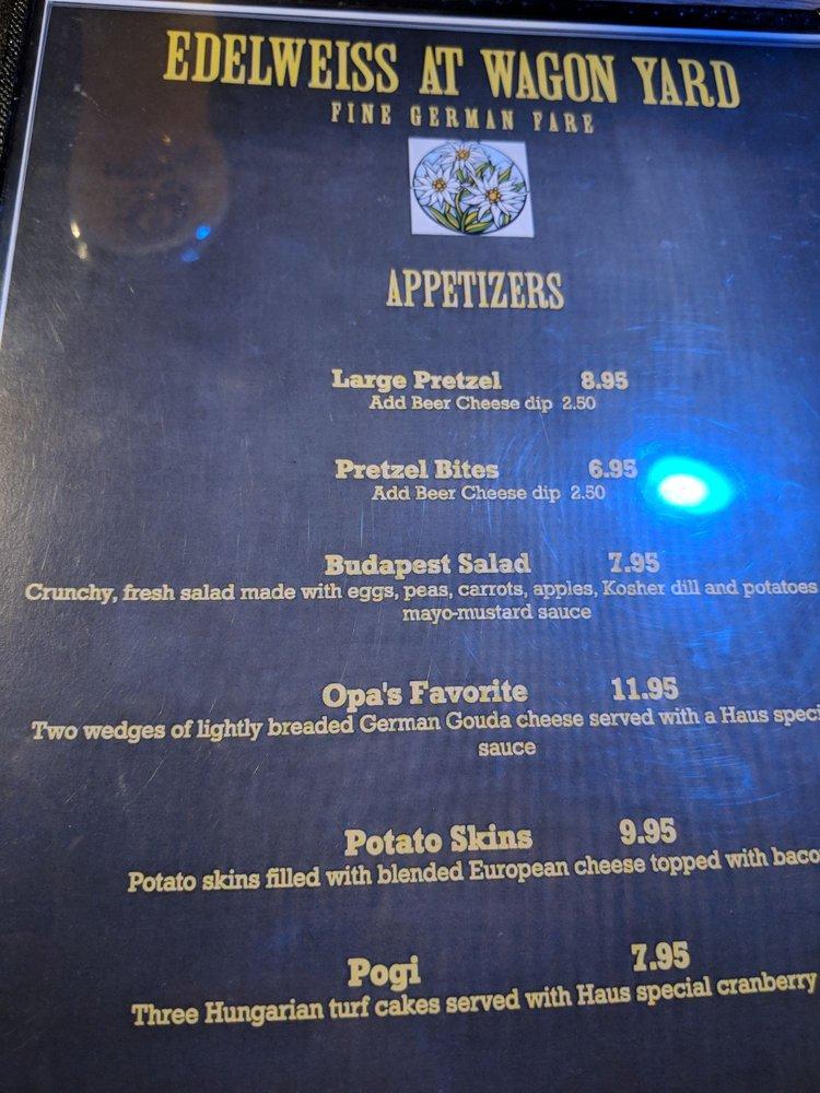 Menu at Edelweiss Biergarten restaurant, Phoenix