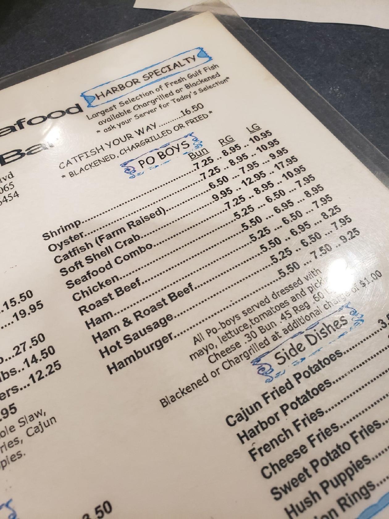 Menu at Harbor Seafood & Oyster Bar, Kenner