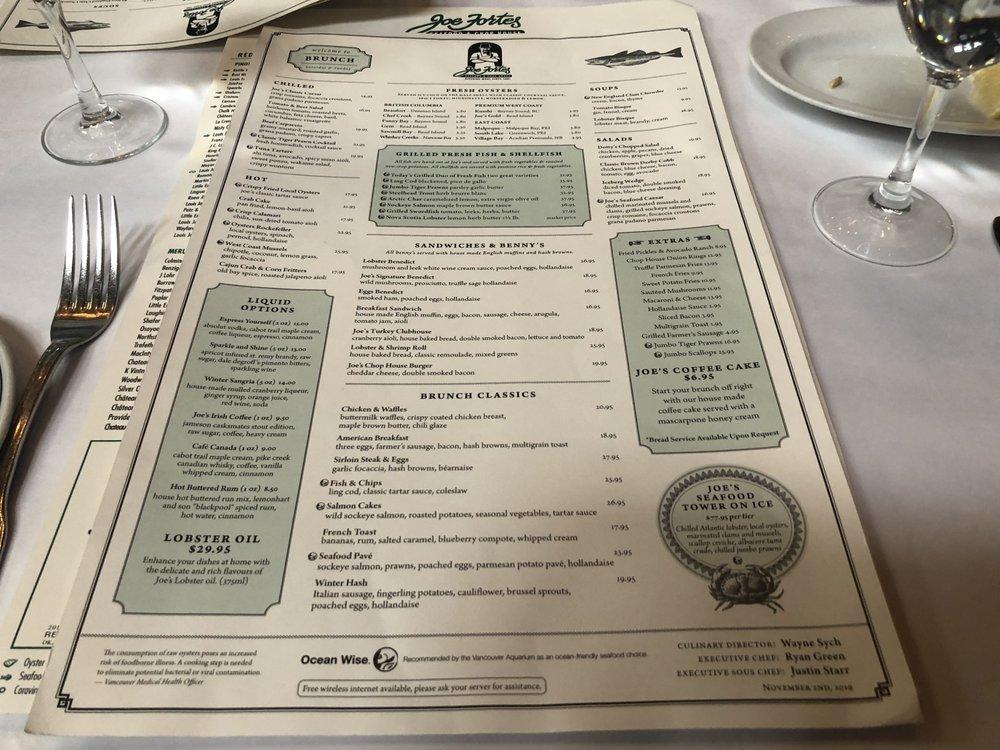 Menu at Joe Fortes Seafood & Chop House steakhouse, Vancouver, 777 ...