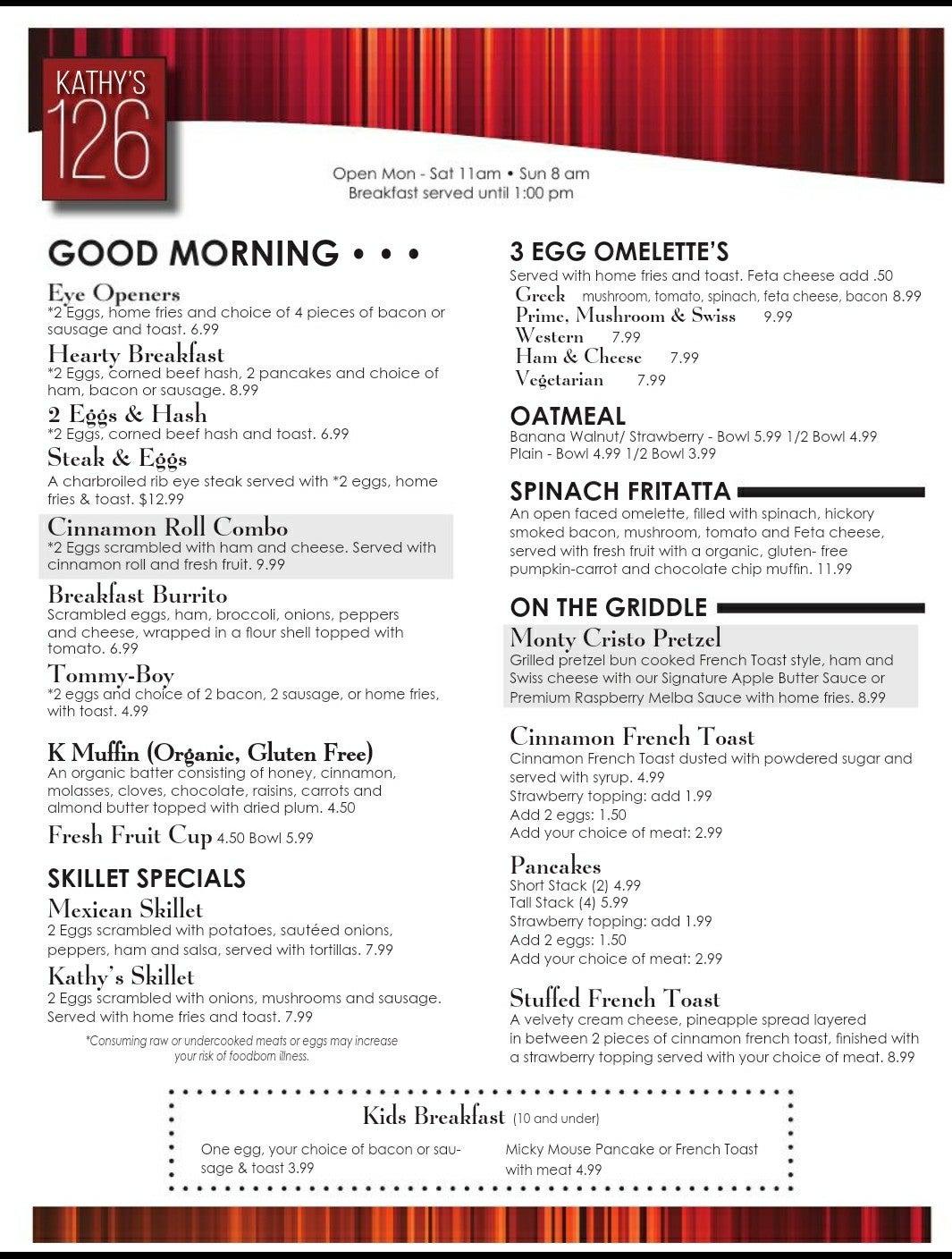 Menu at Kathy's 126 Restaurant & Lounge, Flushing
