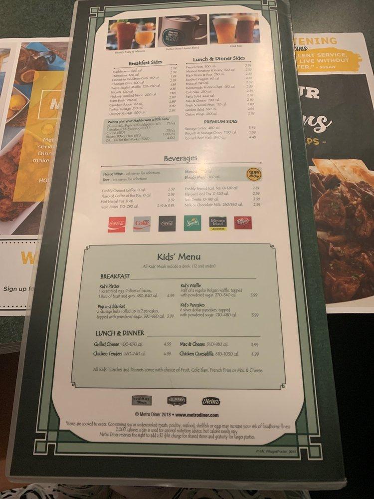 Menu at Metro Diner restaurant, The Villages
