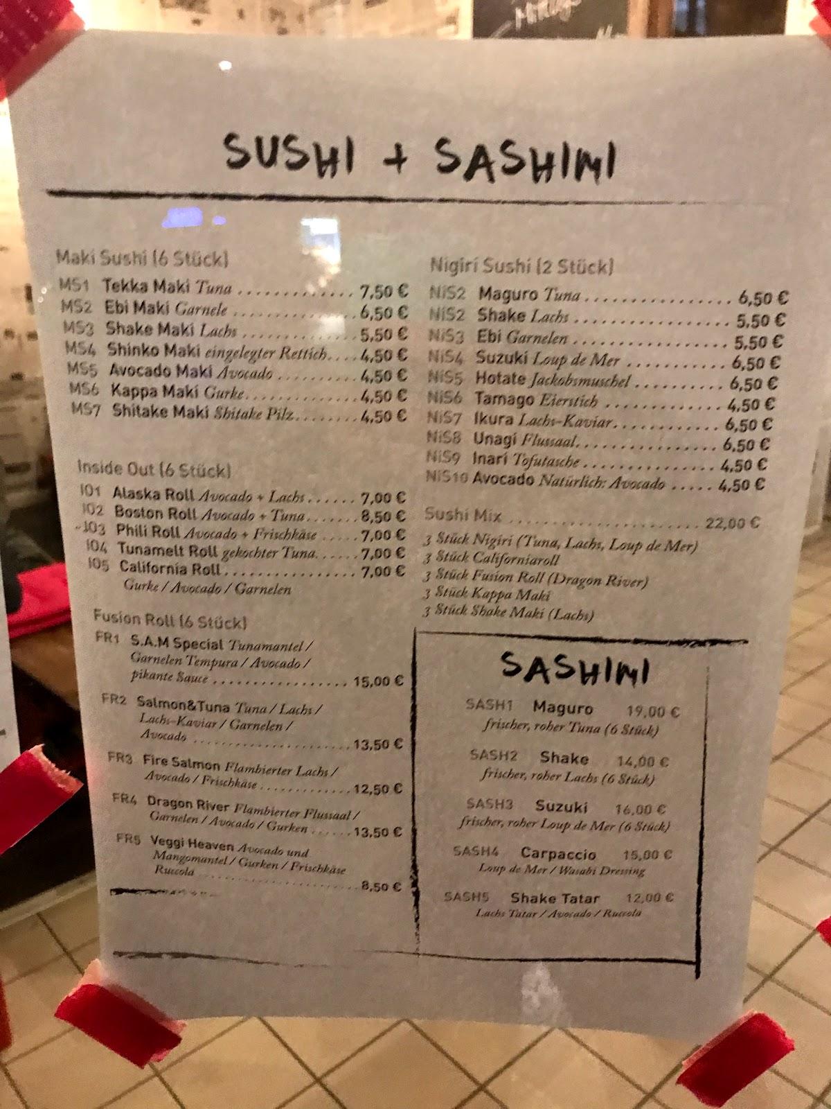 Menu at SAM - sushi and meat restaurant, Munich, Ligsalzstraße 30