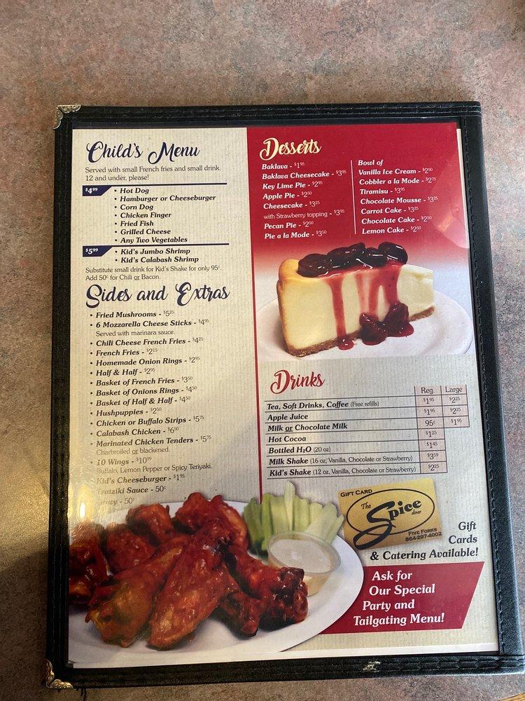 Menu at Spice Diner restaurant, Simpsonville