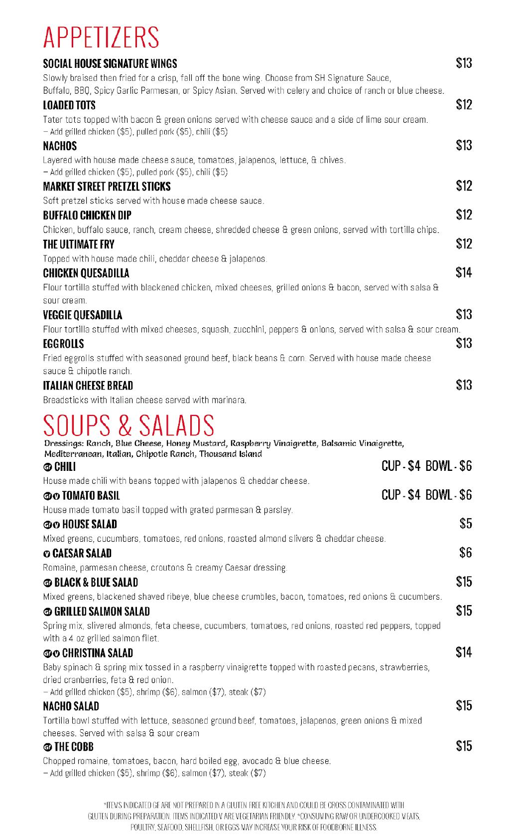 Menu at 202 Social House restaurant, Roanoke