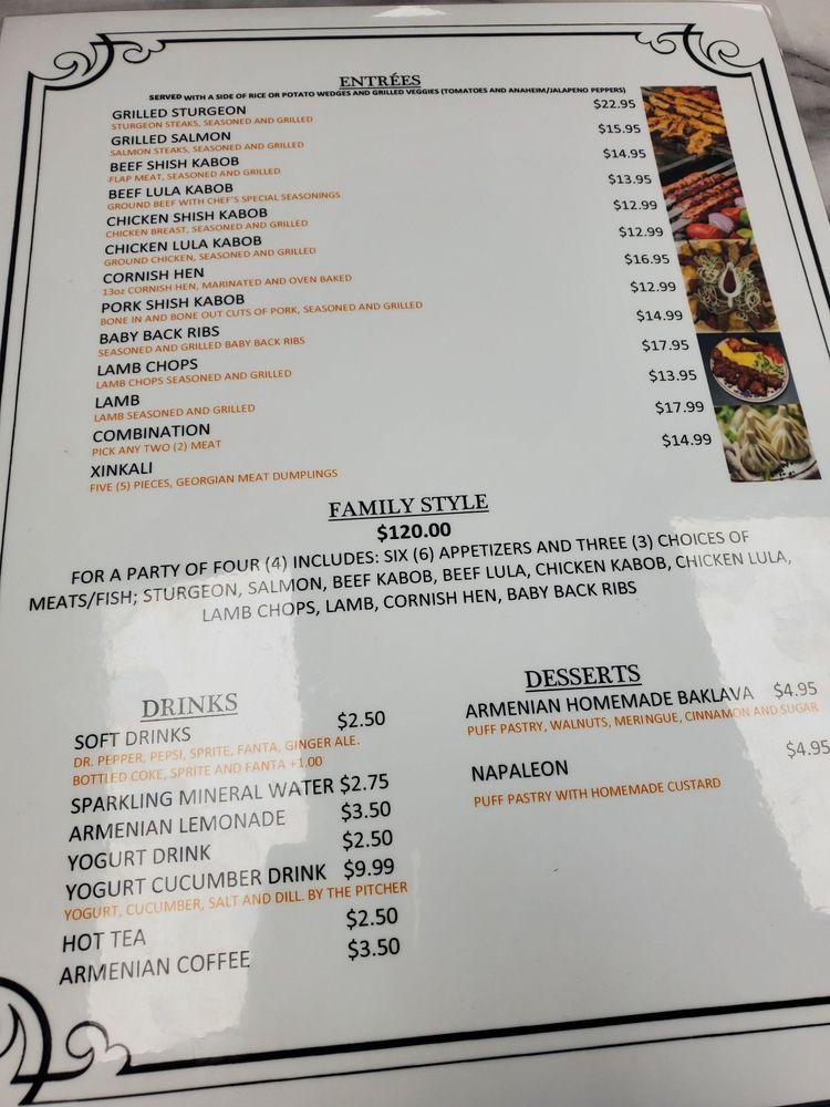 Menu at Cascade Mediterranean Cuisine restaurant, Las Vegas