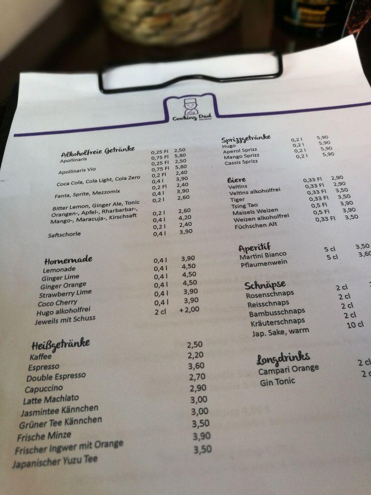 Menu at Cooking Dad restaurant, Düsseldorf