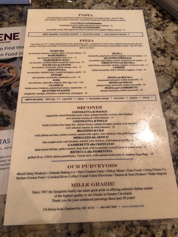 Menu at Crostatas Rustic Pizza pizzeria, Highland Heights