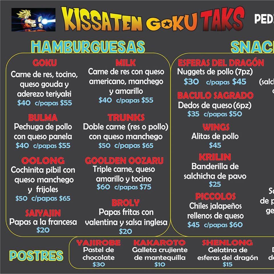 Menu at Goku taks restaurant, Mexico City