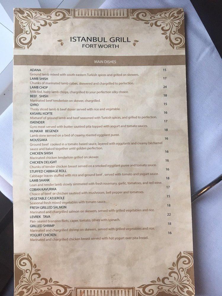 Carta del restaurante Istanbul Grill, Fort Worth