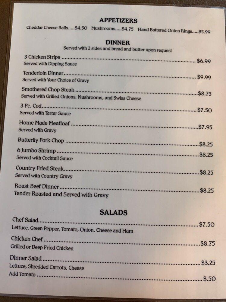 Menu at June Bug's Diner restaurant, East Peoria