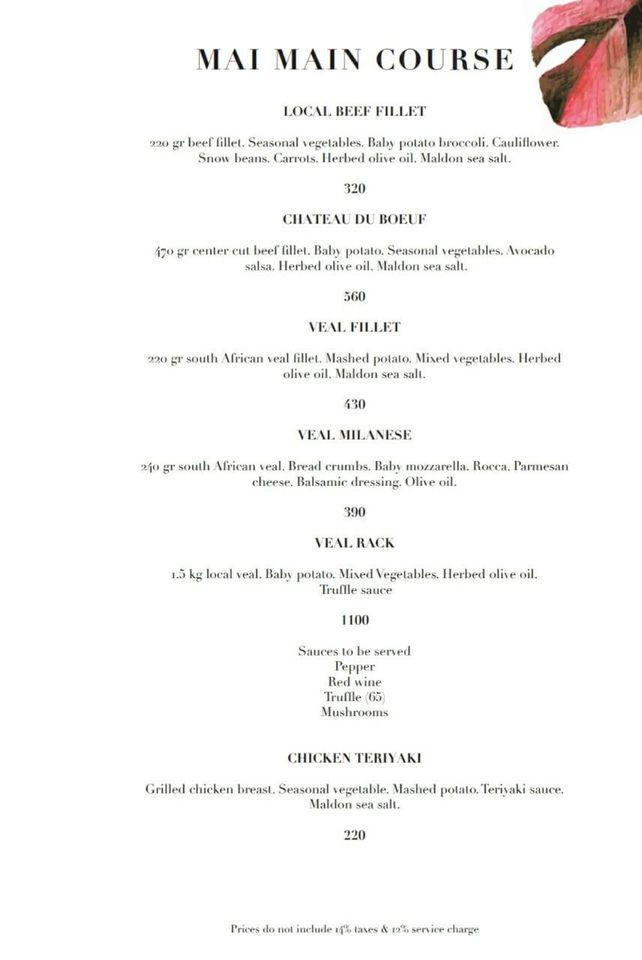 Menu at Mai Tai restaurant, Sheikh Zayed City