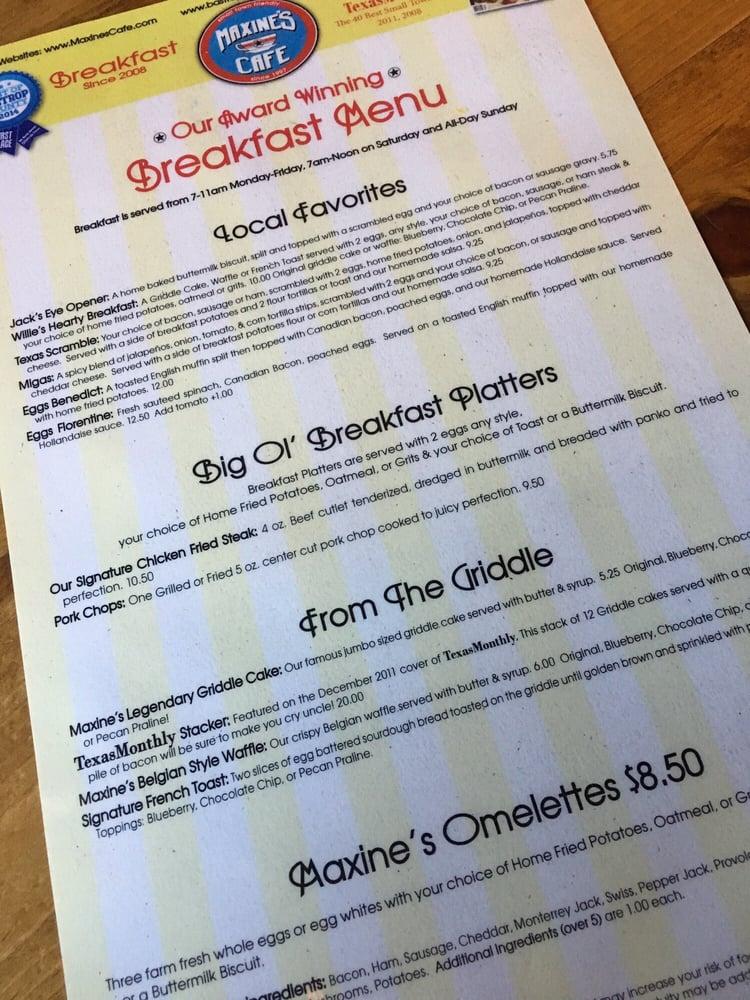 Menu at Maxine's Cafe & Bakery, Bastrop