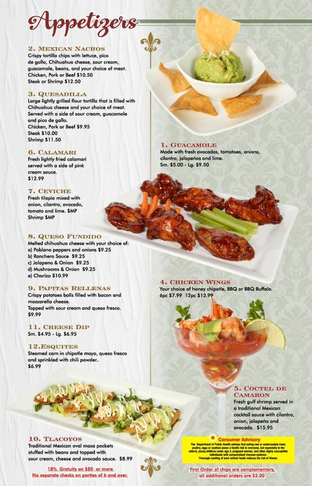 Menu at Mi Maria Bonita restaurant, Griffith