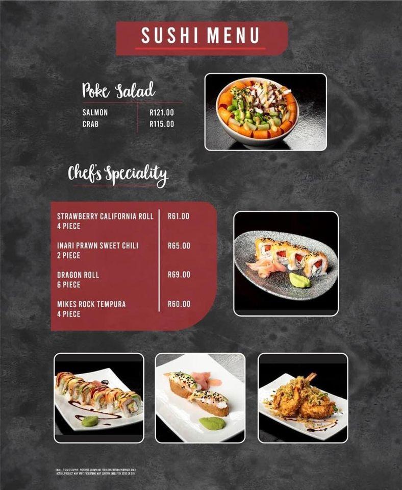 Menu at Mike's Kitchen restaurant, Cape Town, Centre Court