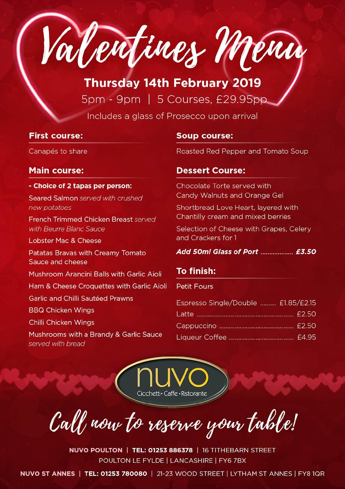 Menu at nuvo • Ciccetti • Caffè • Ristorante restaurant, Poulton-le-Fylde
