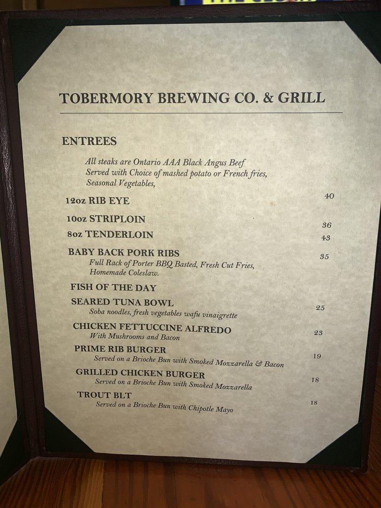 Menu at Tobermory Brewing Company & Grill pub & bar, Tobermory
