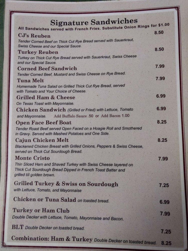 Carta de CJ's Olde Towne Restaurant, Asheboro