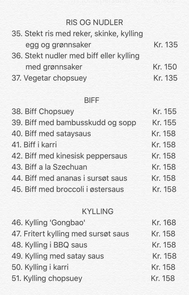Menu at Chang Ching House restaurant, Kongsvinger
