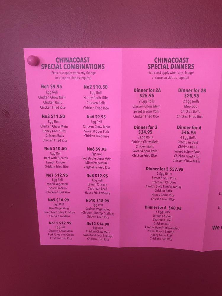 Menu at China Coast restaurant, Saint John