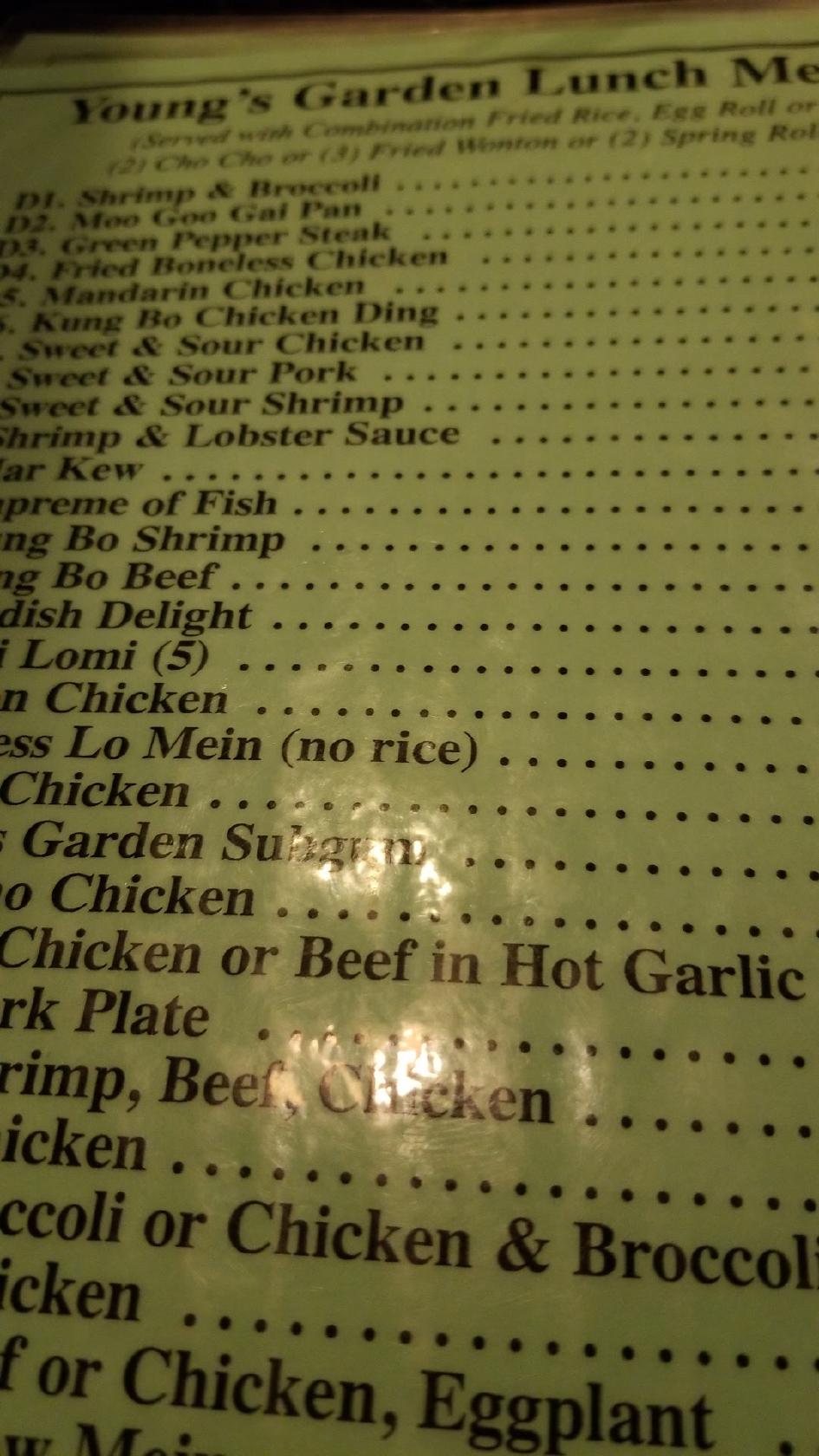 Menu at Young's Garden Chinese Restaurant, Kenner, Williams Blvd
