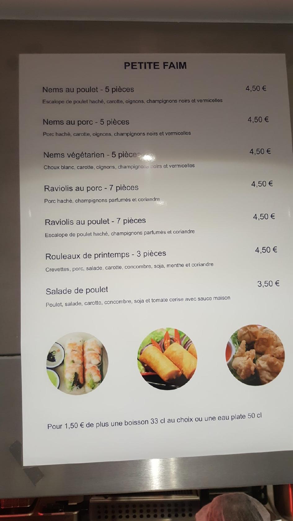 Menu at Banh Mi Saigon restaurant, Strasbourg