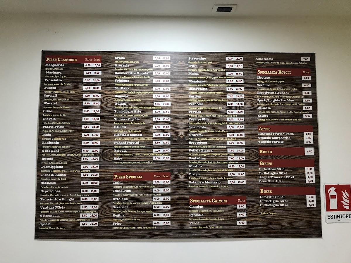 Menu da Bar Pizza d’oro, Campoformido