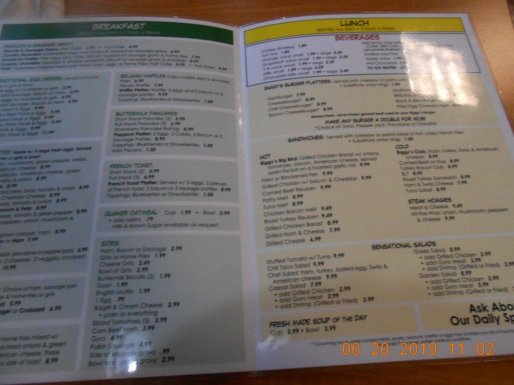 Menu at Biggy's Place restaurant, Fort Myers