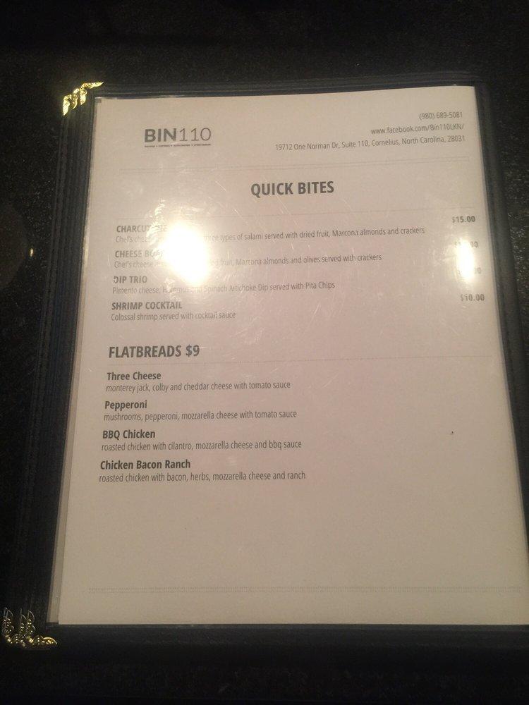 Menu at Bin 110 pub & bar, Cornelius