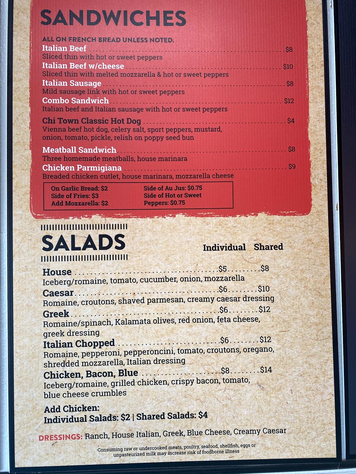 Menu at Chicago Guys Pizza Co. restaurant, Las Vegas