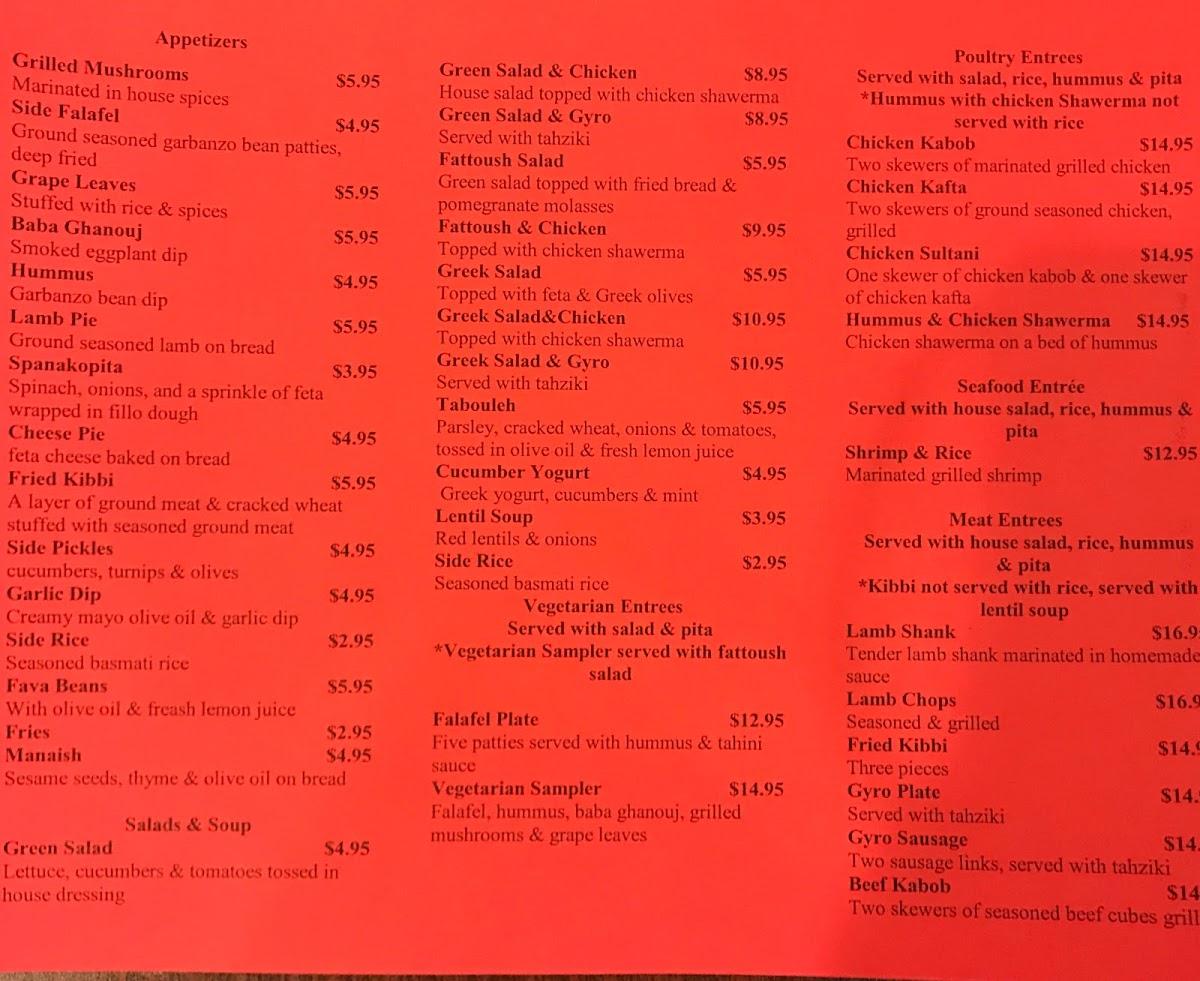Menu at Cleopatra Grill and Hummus restaurant, Federal Heights