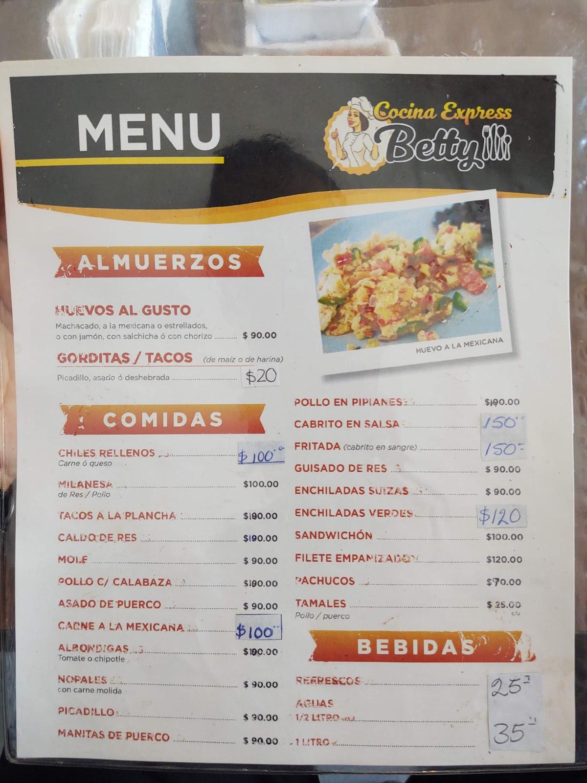 Menu at Cocina Express Betty restaurant, Reynosa
