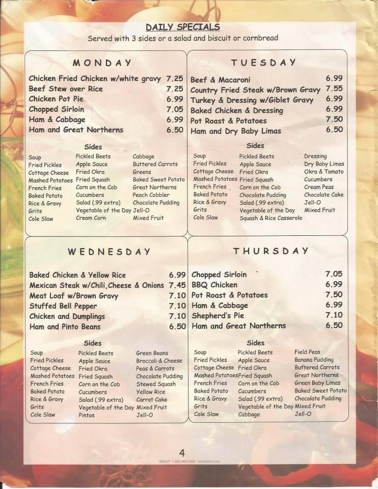 Menu at Country Cabin Restaurant, Orange Park, 789 Blanding Blvd