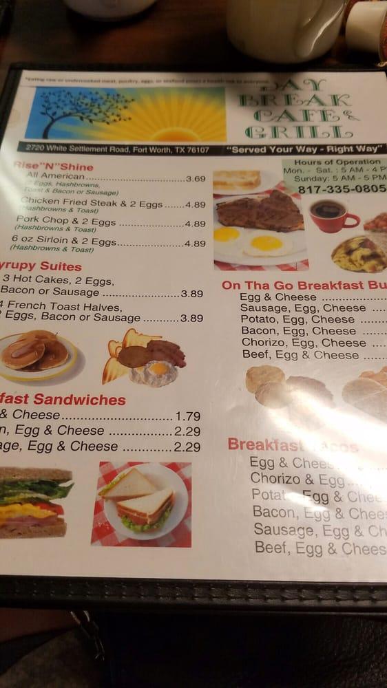 Menu at Daybreak Cafe & Grill, Fort Worth