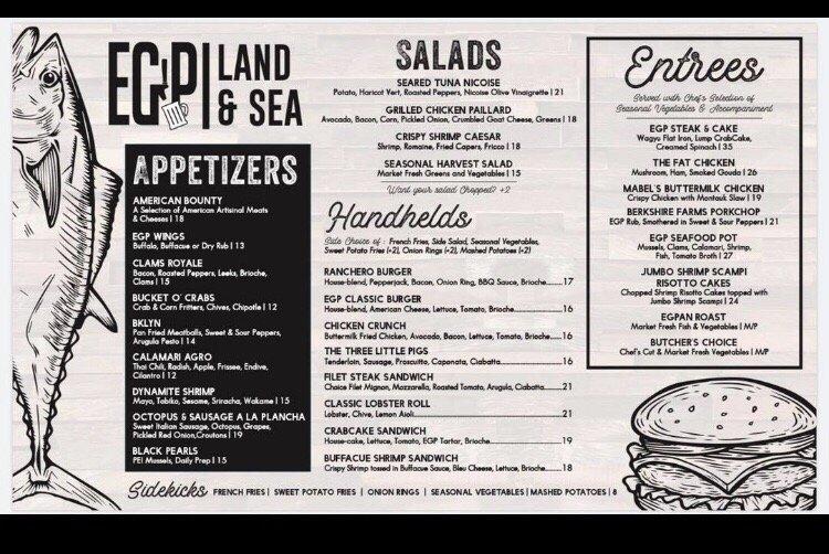 Menu at EGP Land & Sea restaurant, Island Park