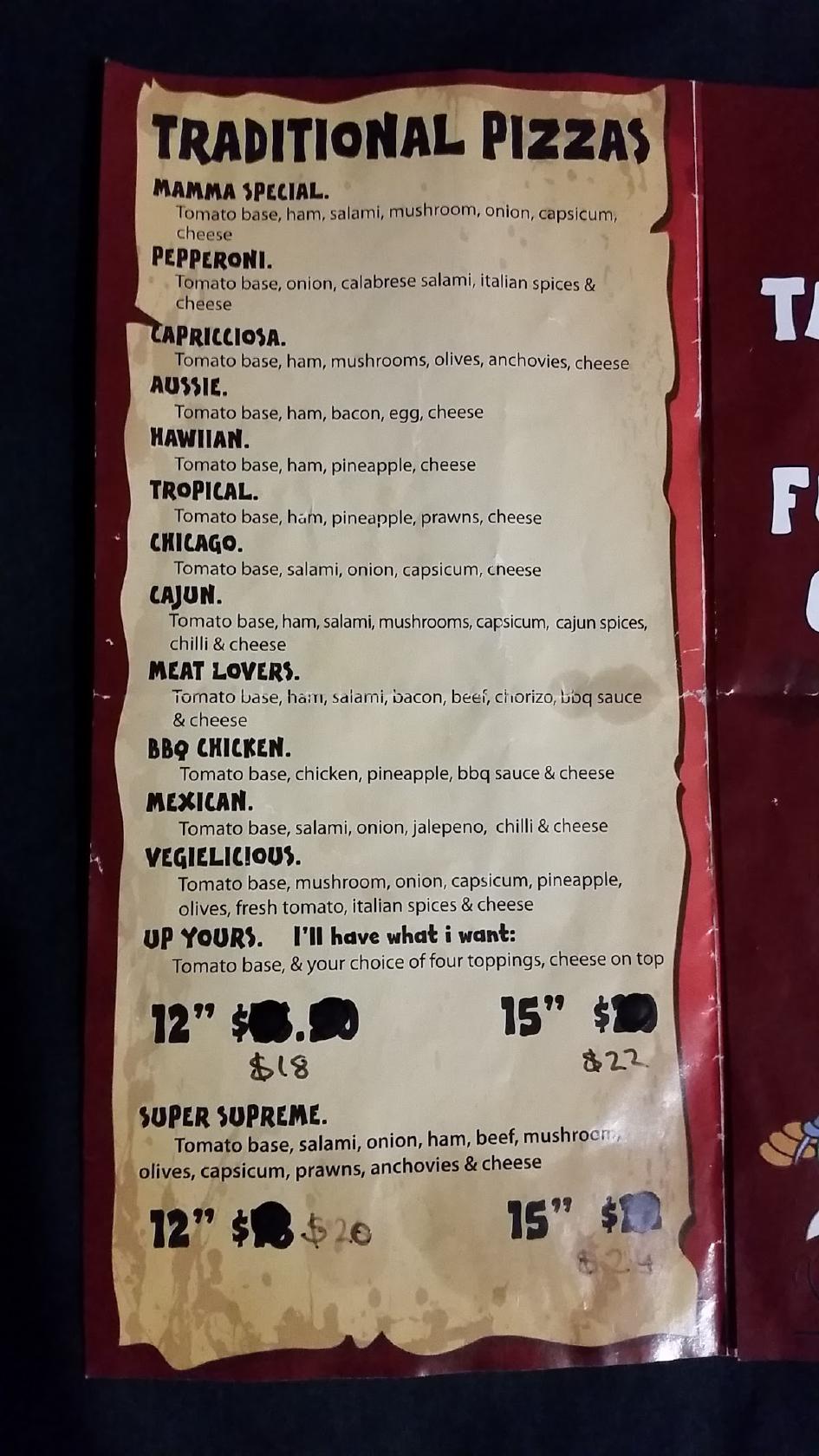 Menu at Pizzas @ Mooloolah pizzeria, Mooloolah Valley