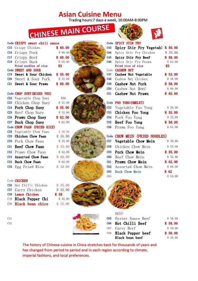 Carta de Rejoice Garden Chinese Restaurant, Brakpan
