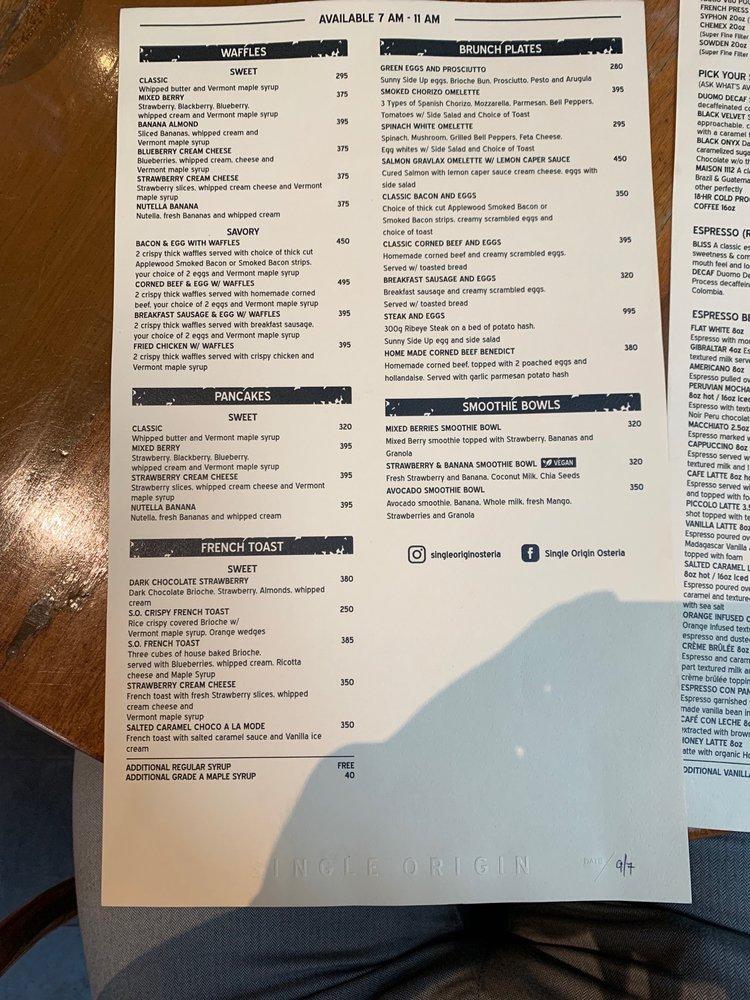 Menu at Single Origin - Salcedo cafe, Makati, Salcedo Village