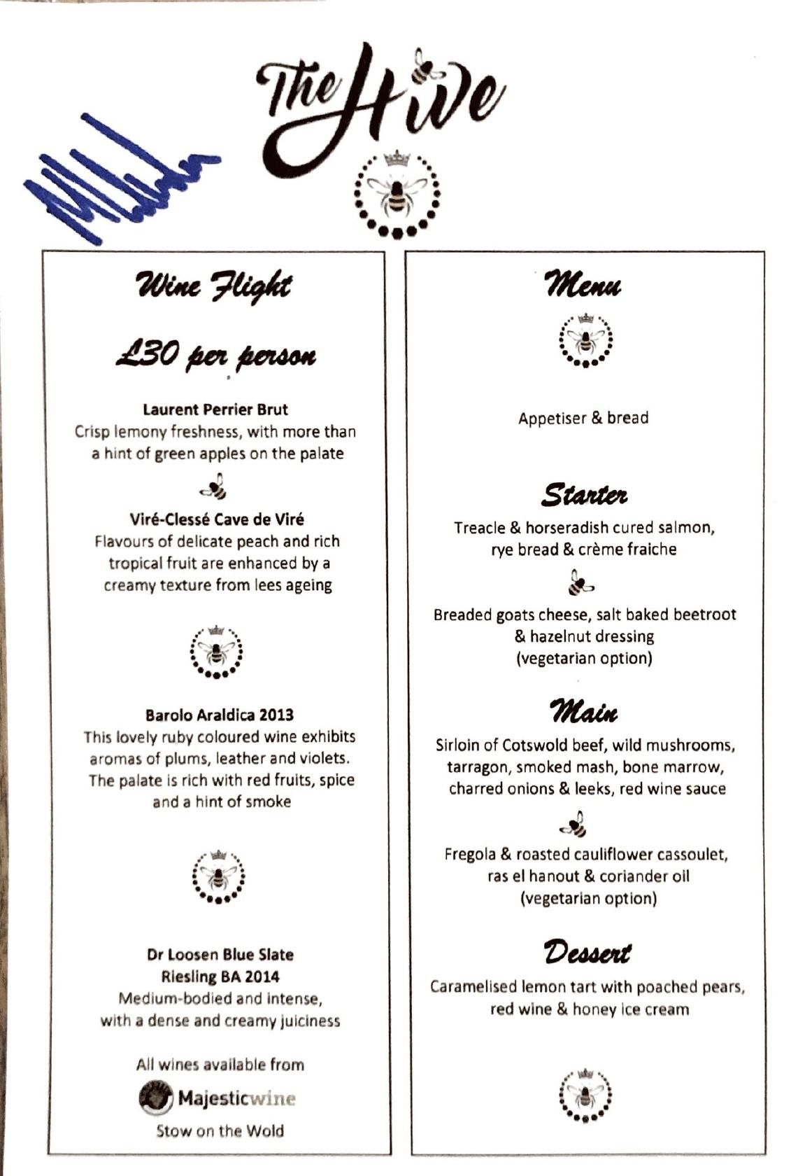Menu at The Hive cafe, Stow-on-the-Wold