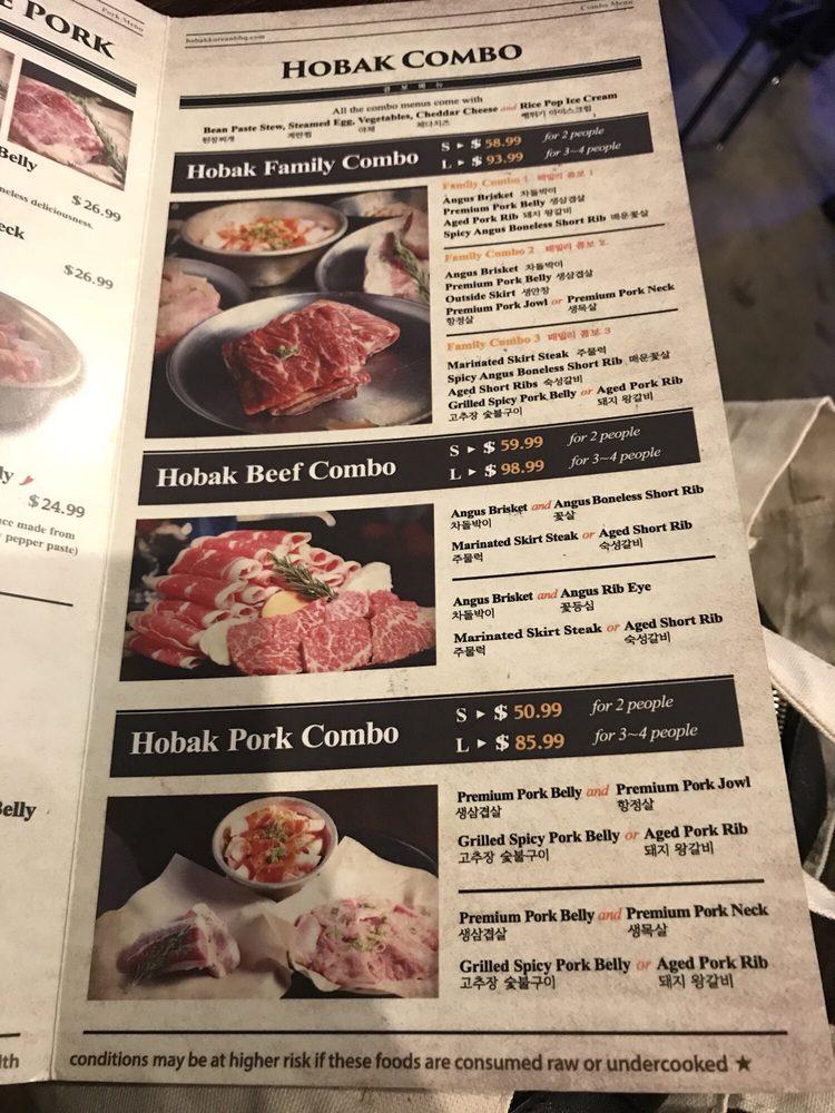 Menu at Hobak Korean BBQ, Las Vegas
