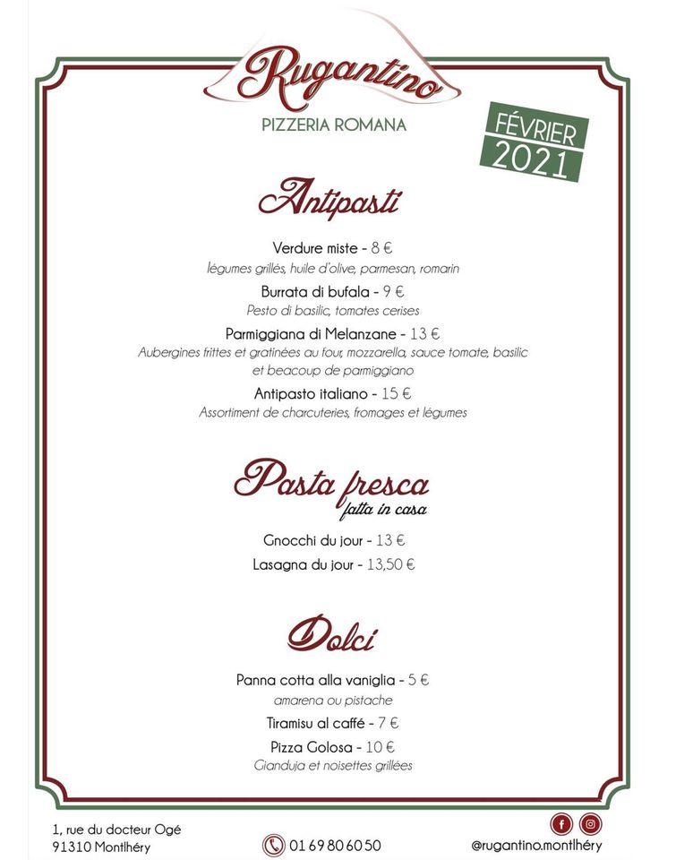 Menu au Rugantino restaurant, Montlhéry