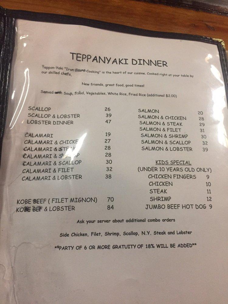 Menu at Sakura Teppan Steak & Sushi restaurant, Tucson