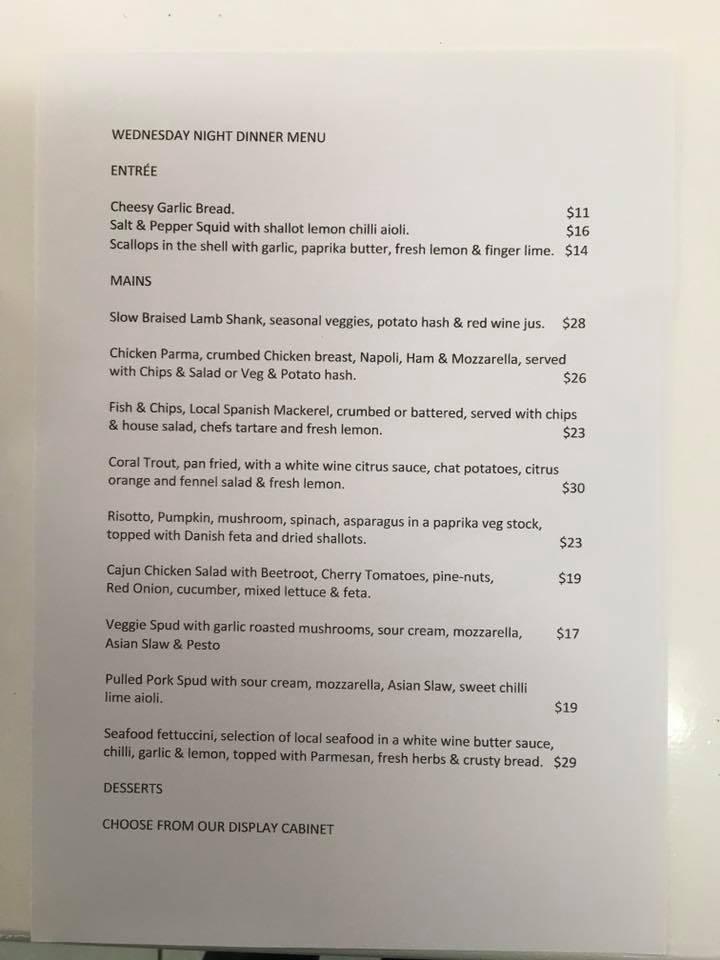 Menu at Starboard Cafe, Bowen