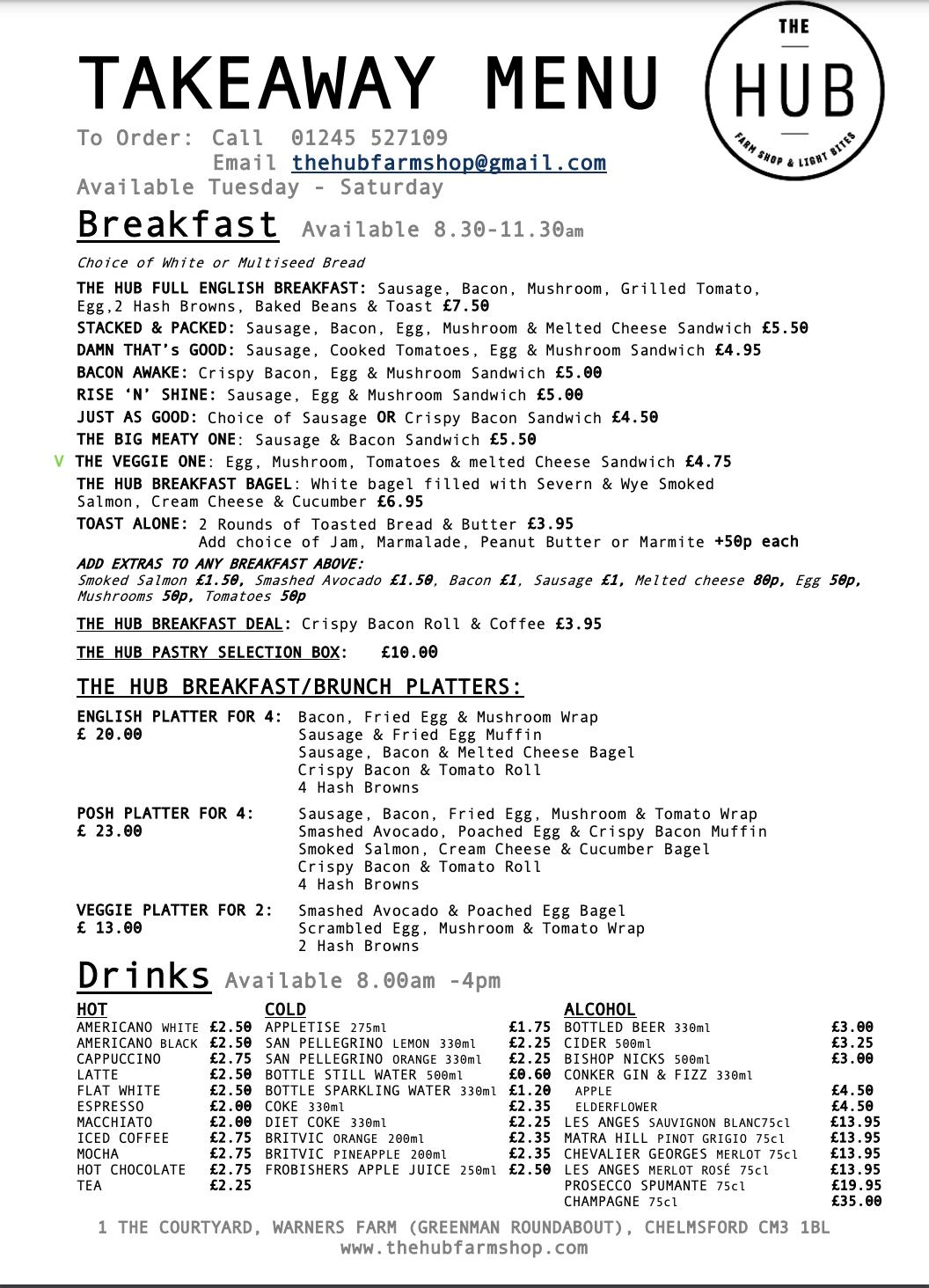 Menu at THE HUB - Farm Shop and Light Bites cafe, Broomfield